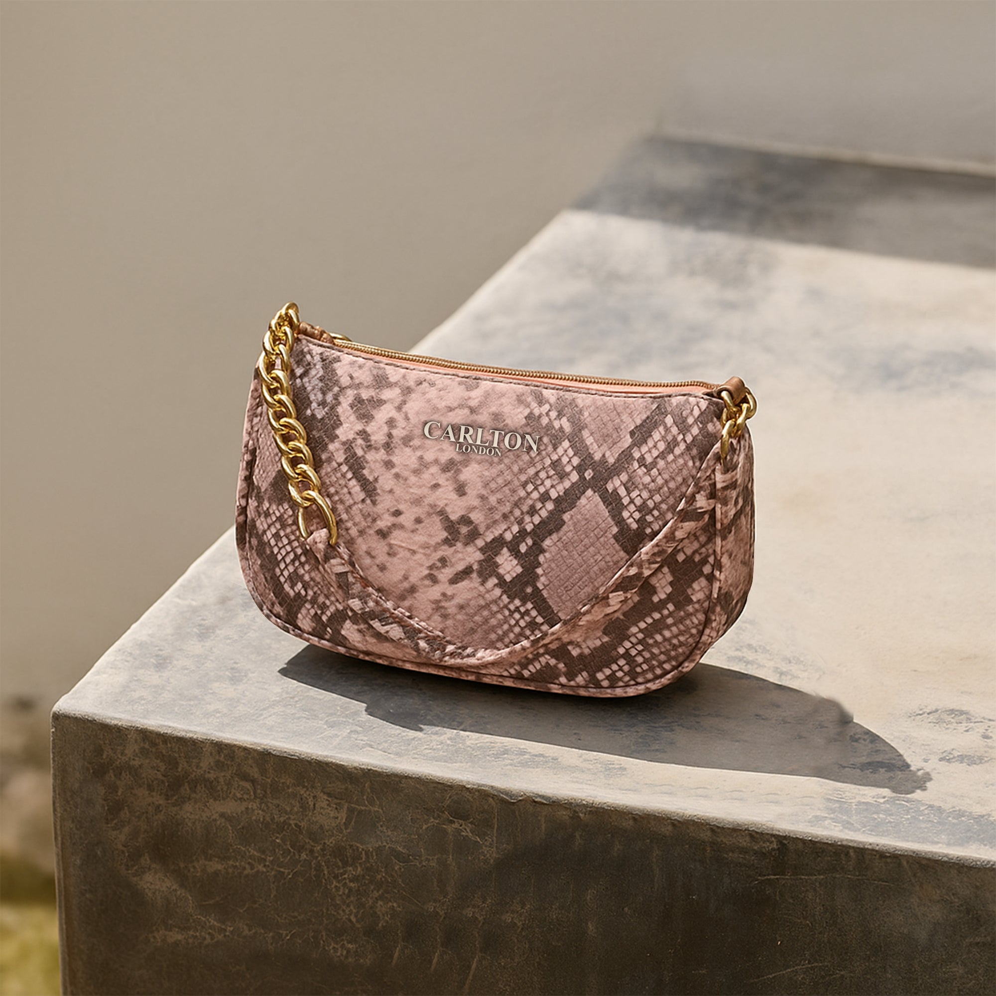 Carlton London Rosabella Pink Python-Print Sling Bag