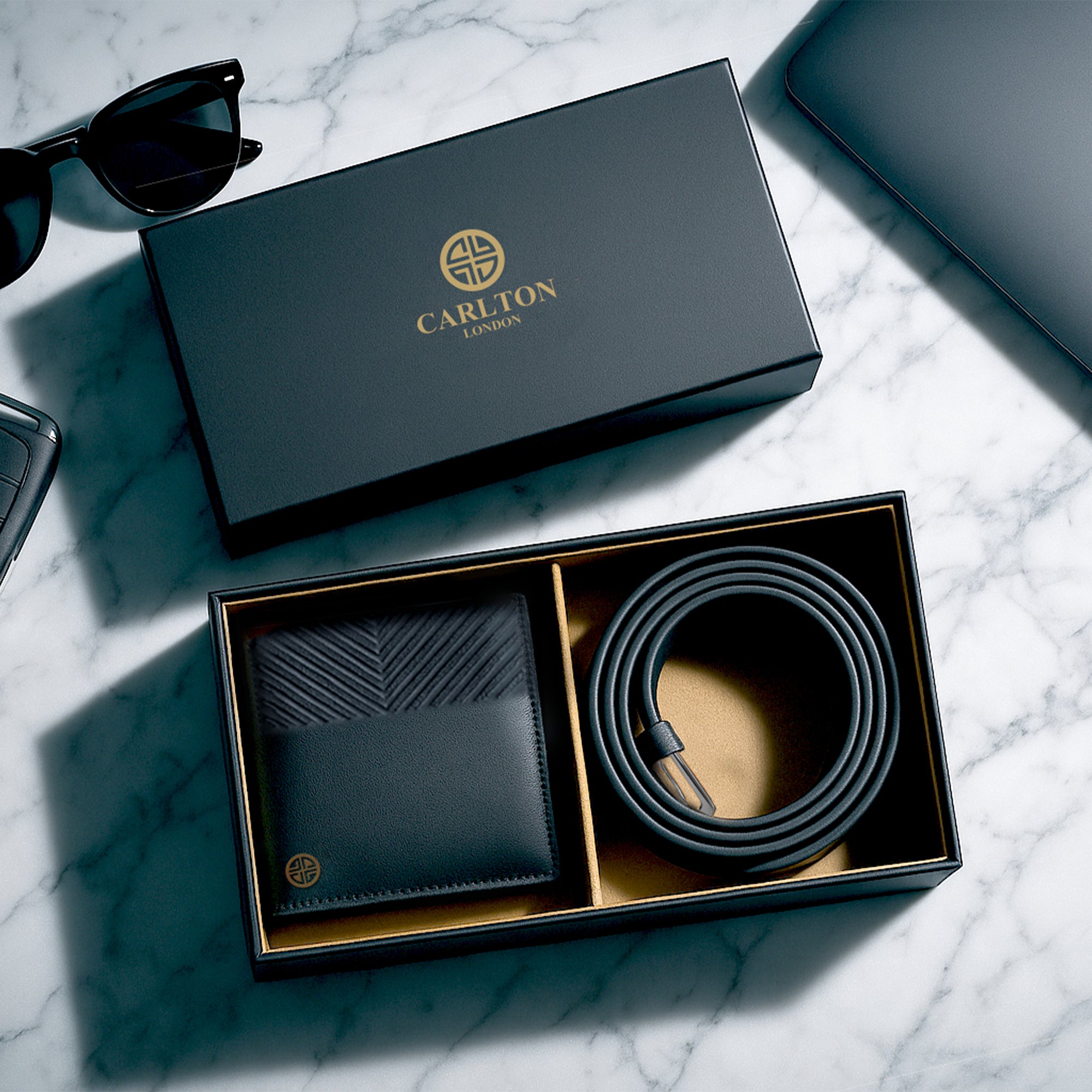 Carlton London Men Belt & Wallet Combo - Black